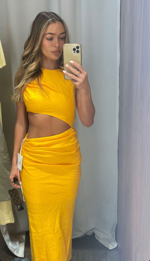 Venroy Linen Cut Out Dress – No Basics Designer Hire